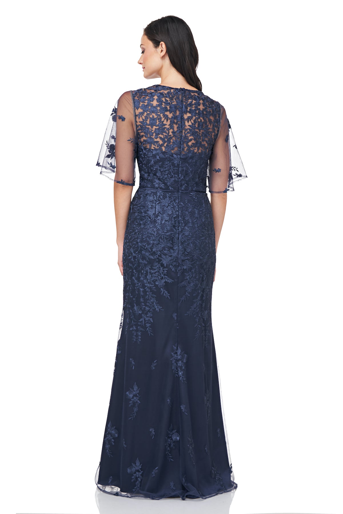 Embroidered Flutter Sleeve Gown – JS Collections